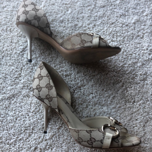 Gucci | Shoes | Gucci Logo Stiletto Heels Open Toed | Poshmark